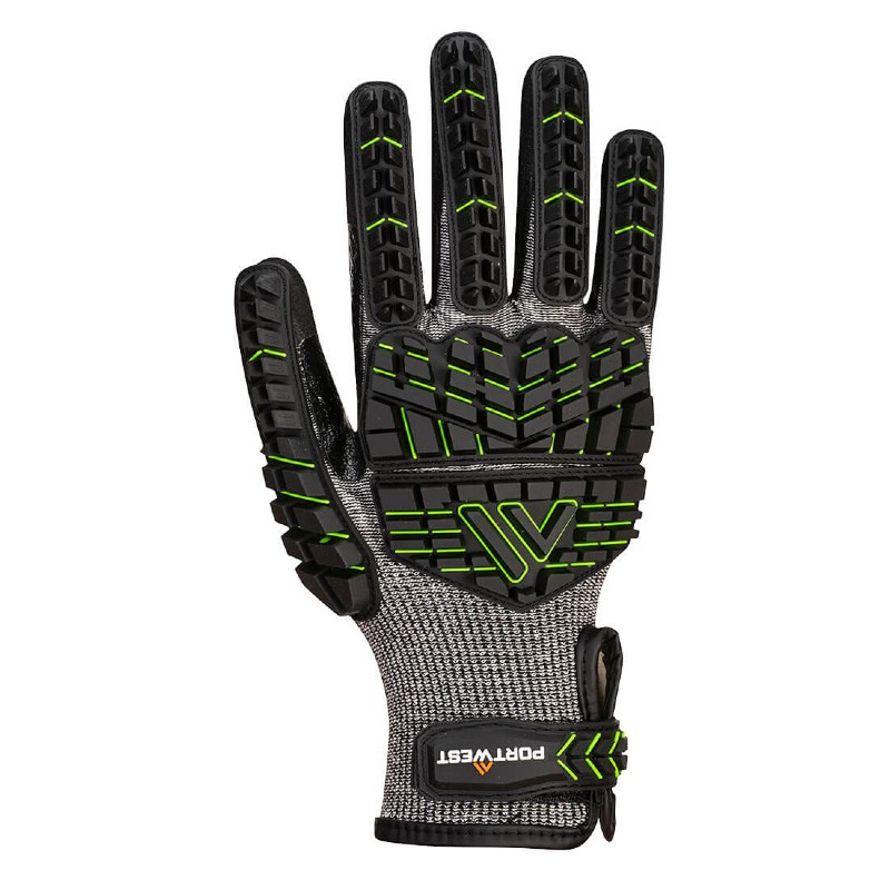 Portwest A755 Impact Gloves Black Green Gloves